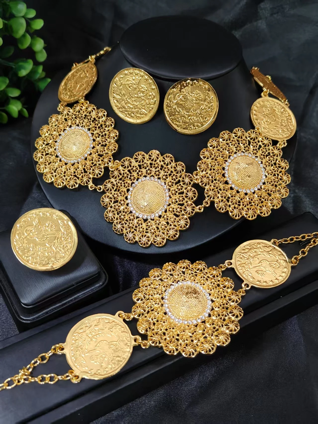 Women Ethiopian Gold Color Jewelry Set Bridal Dubai Wedding Brazilian ...