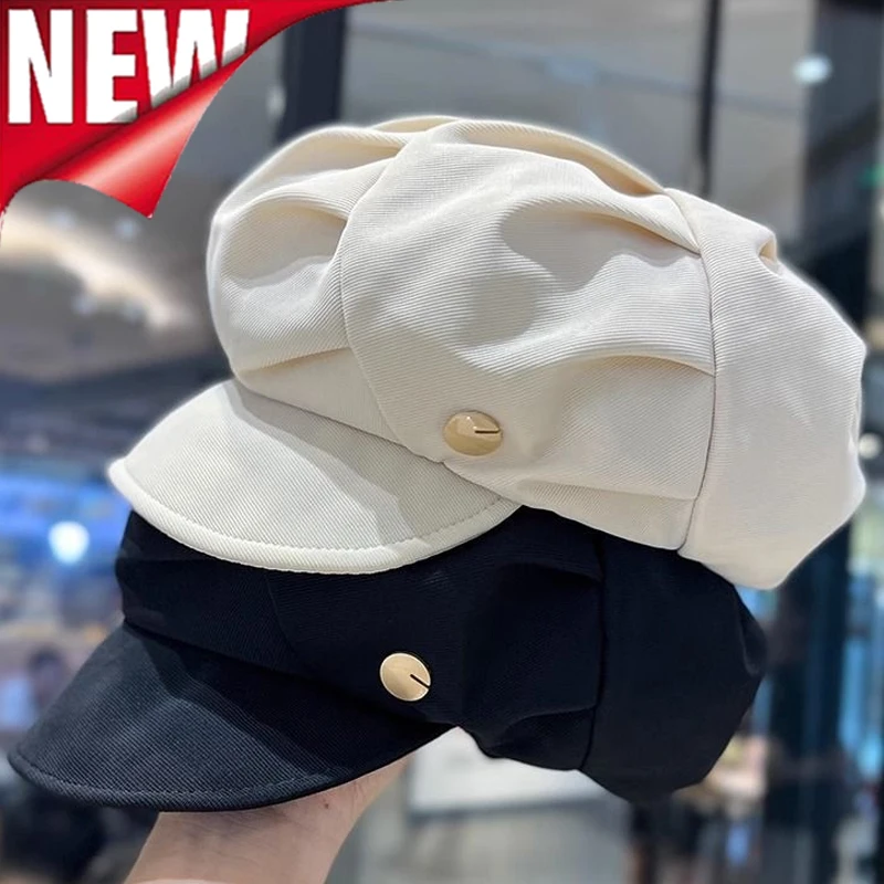 New-Korean-Short-Brim-Caps-Ladies-Pleated-Berets-Hats-Spring-Autumn-Ins ...