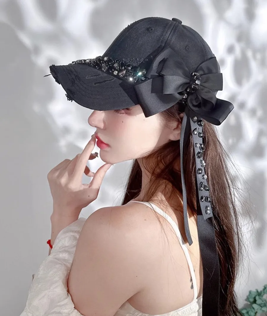 202406-shi-ins-chic-facebook-designer-side-full-drill-bowknot-street-fashion-lady-baseball-hat ...