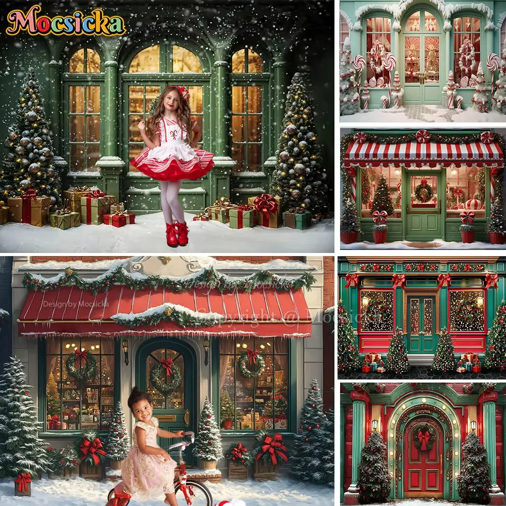 Mocsicka Retro Green Christmas Gift Shop Background Photography Xmas ...