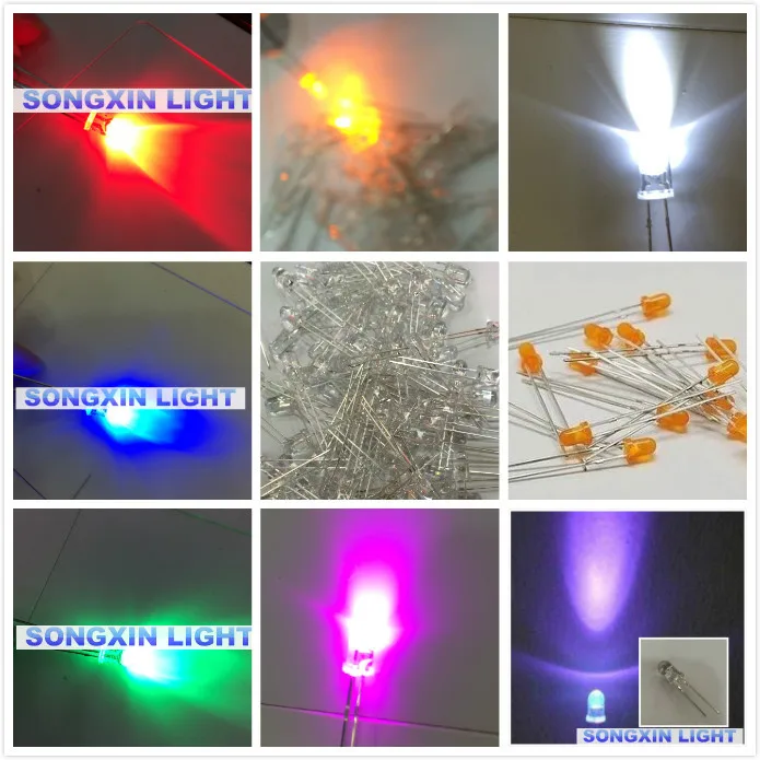 1000pcs 3mm led lamp red/green/blue/yellow/white/pink/uv-purple/orange ...