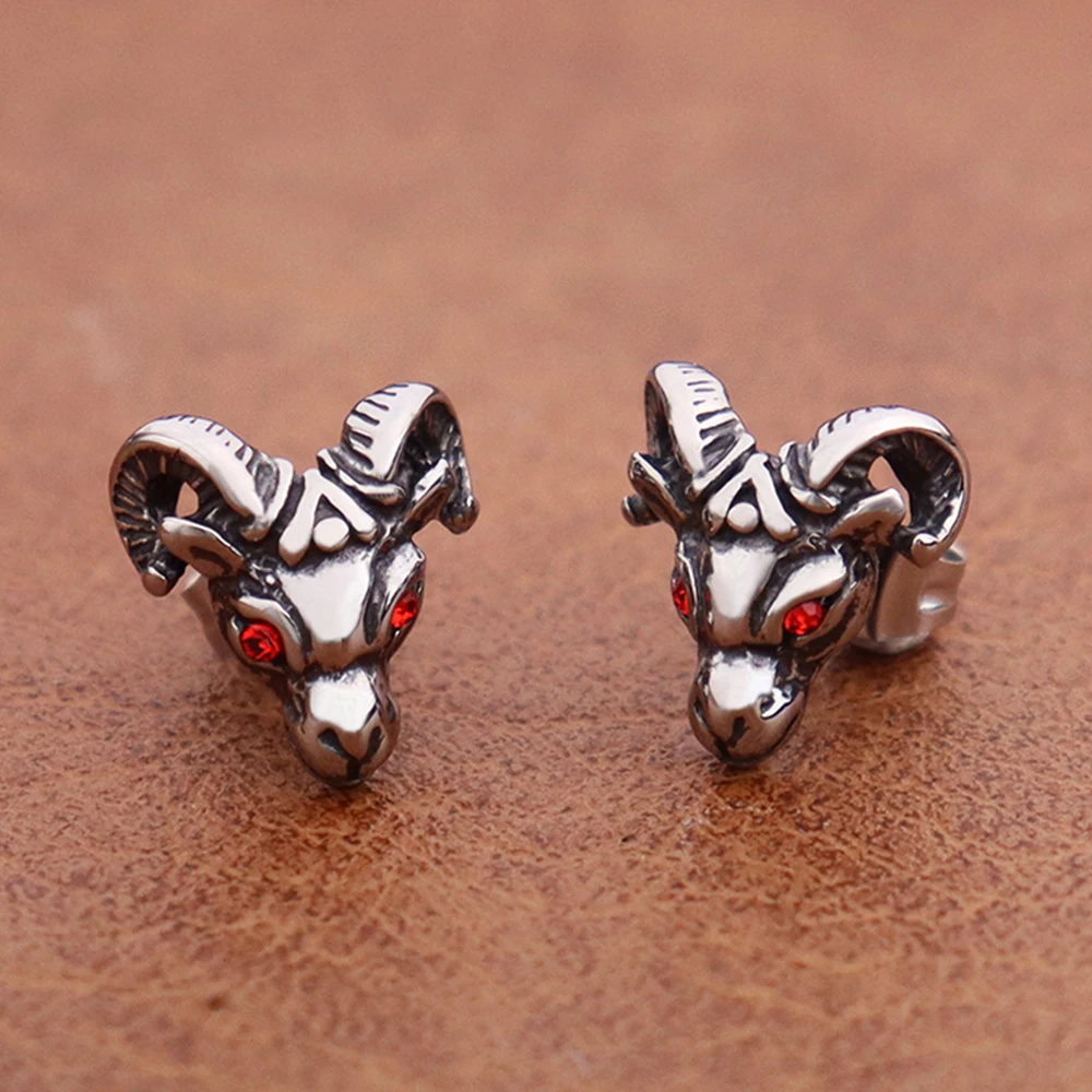Classic Red Eyed Goat Piercing Earring for Women Stainless steel Retro ...