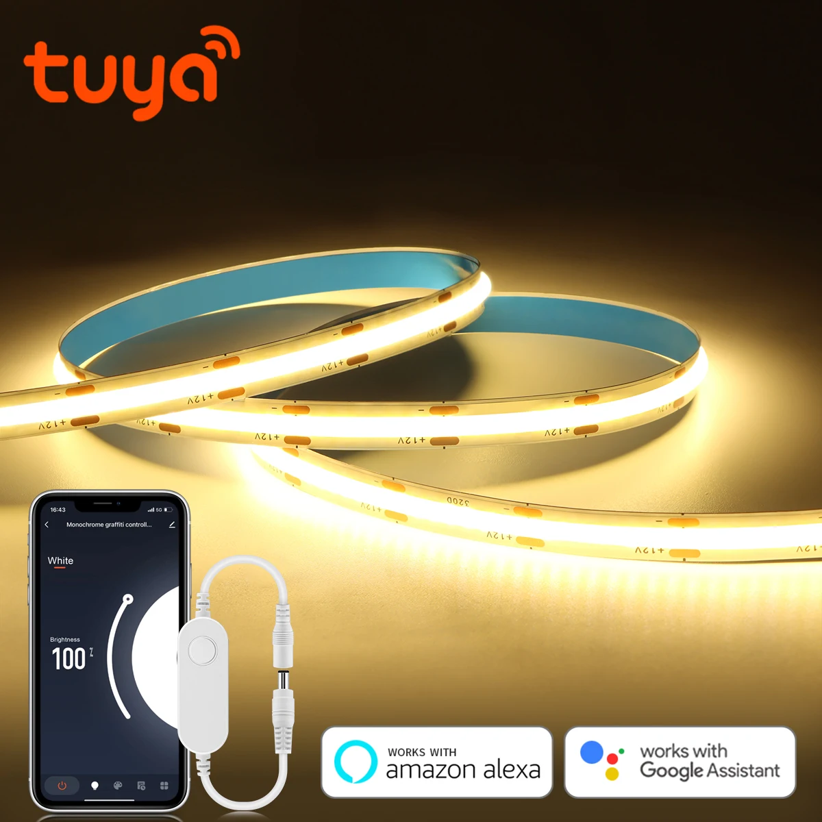 Tuya-Smart-WiFi-Wireless-Control-COB-LED-Strip-Light-12V-Timer-Dimmable ...