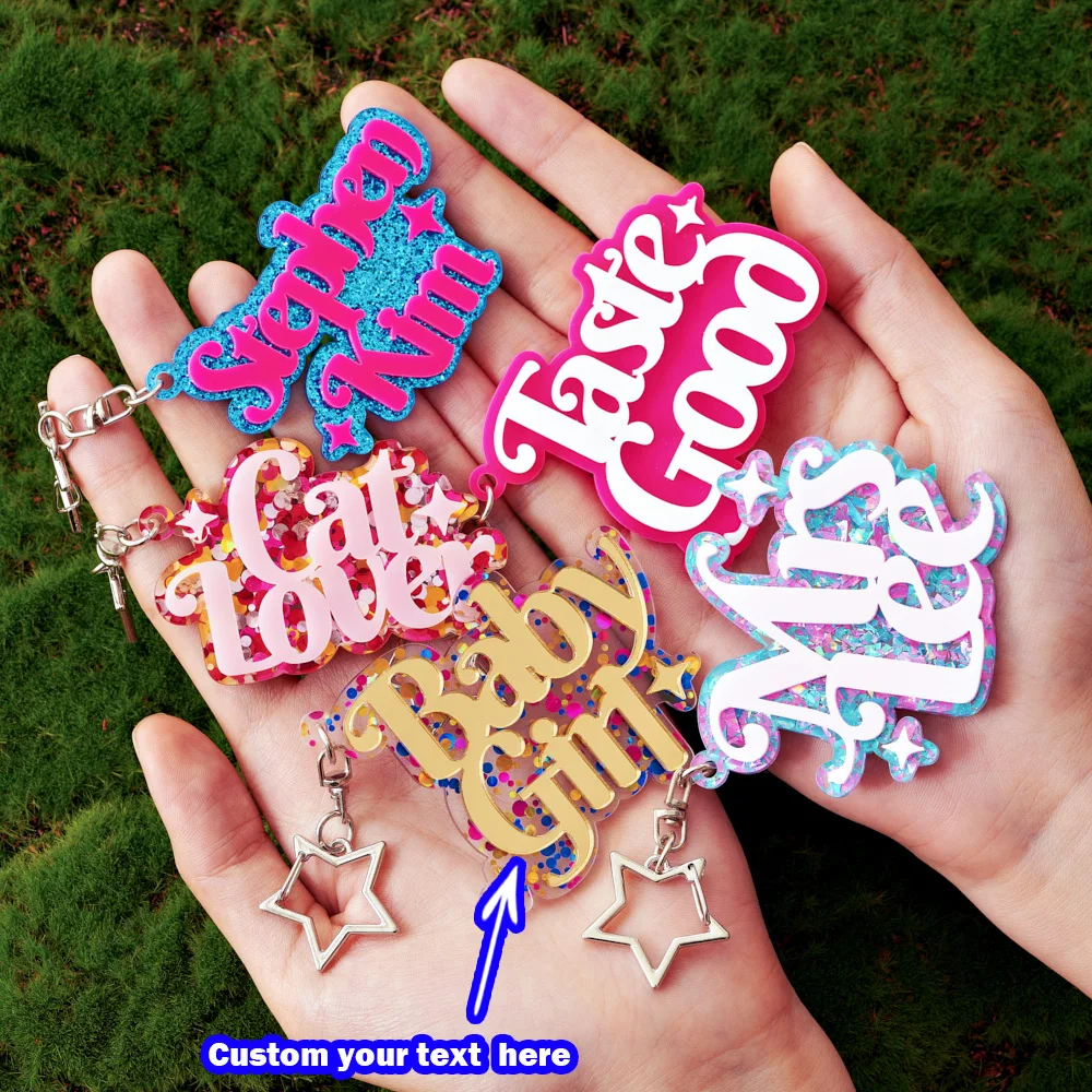 1PC Personalized Custom PMMA Keychain - Name-Customizable Sparkly ...