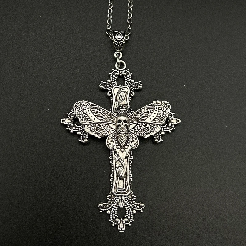 Large-Moth-Cross-Necklace-Pendant-Floral-Filigree-Victorian-Vintage ...