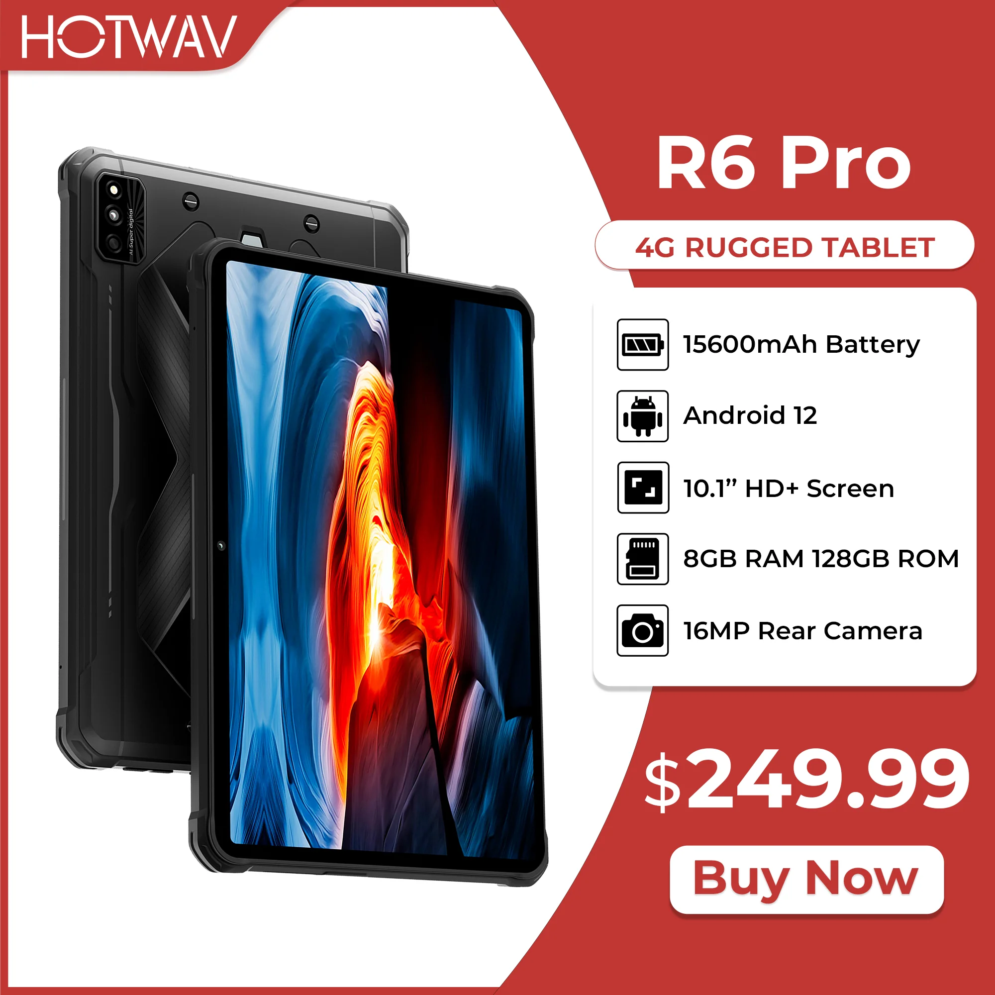 Hotwav r6 pro robustes tablet 15600mah android 12 10,1 zoll hd pad 8gb ...