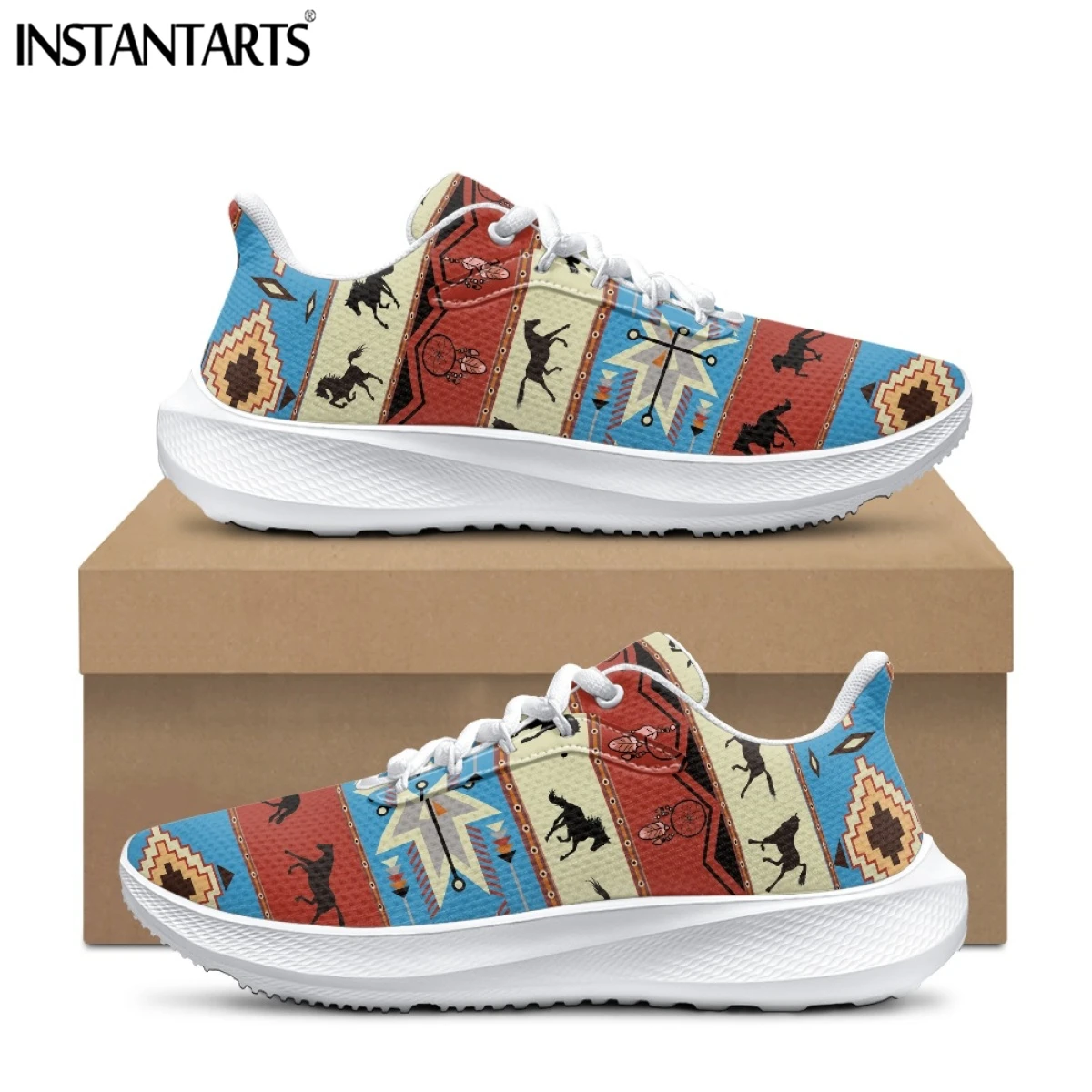 INSTANTARTS-Vintage-Tribal-Aztec-Horse-Design-Outdoor-Running-Sneakers ...