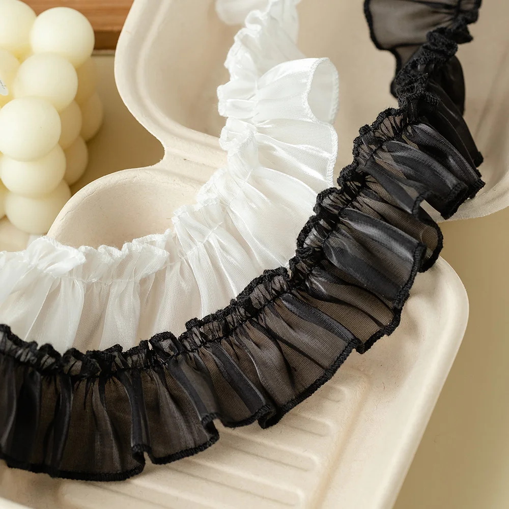 2/10Meters Black Ruffle Lace Trim 35mm Wide Sewing Ribbons For Crafts ...