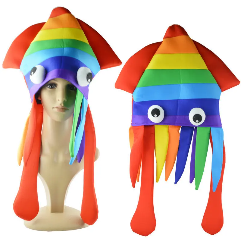 Cute CartoonRainbow Squid Hat Funny Crazy Party Hats Sea Animal Octopus ...
