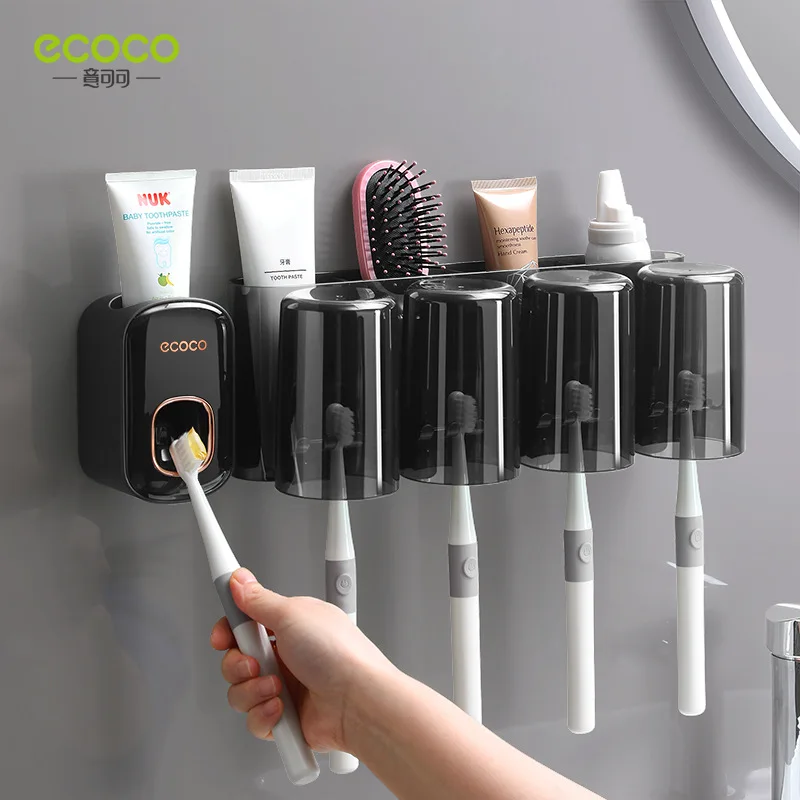 ECOCO-Wall-Mounted-Toothbrush-Holder-Cup-Rack-Automatic-Toothpaste ...