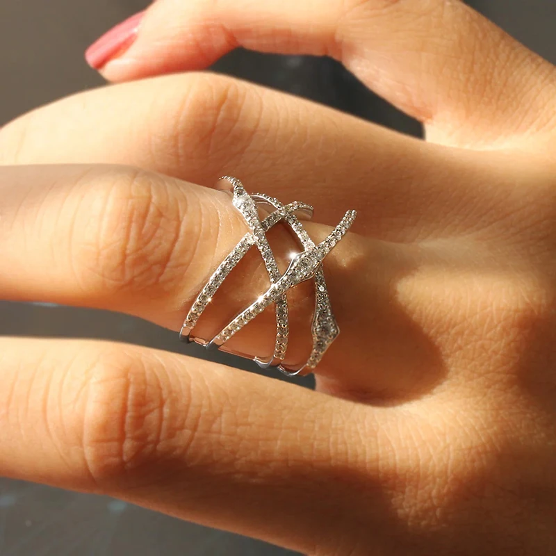Huitan Special-interested Double Cross Design Finger Ring Women Luxury ...