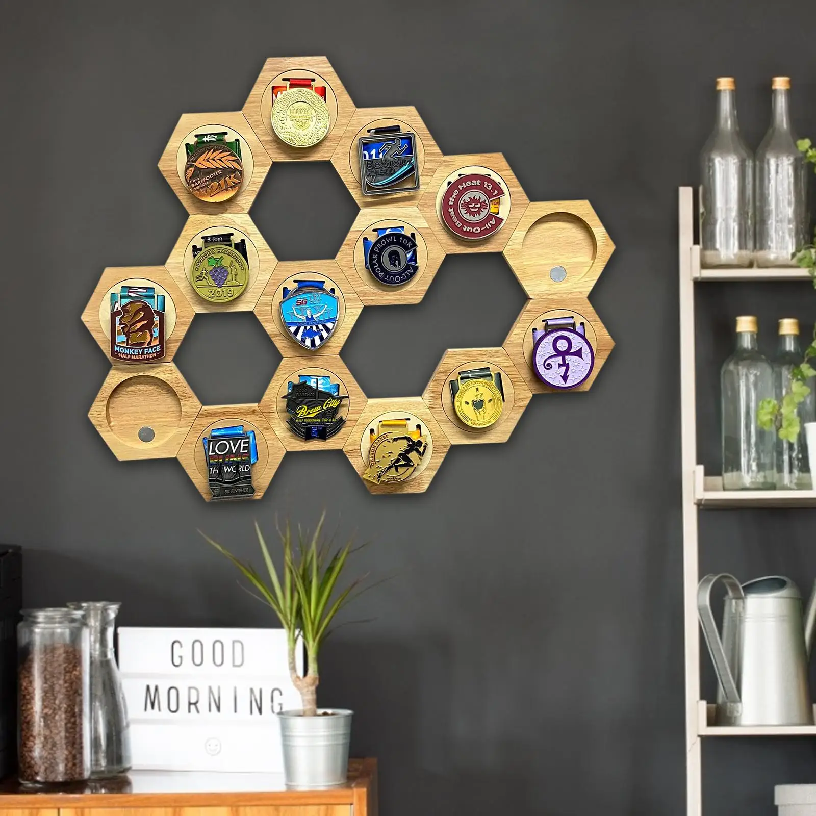 Honeycomb-Combination-Medal-Display-Stand-Hexagonal-Wood-Display-Stand ...