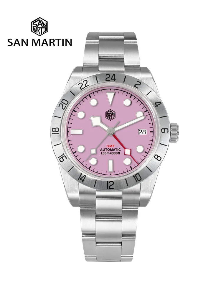 San-Martin-Pink-Dial-BB-GMT-NH34-39mm-Classic-Luxury-Business-Men-Watch ...