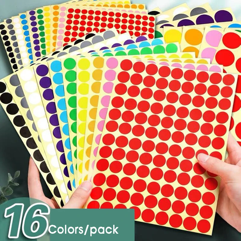 16Sheets-Pack-Mix-Color-Circle-Stickers-Round-Color-Coded-Stationery ...