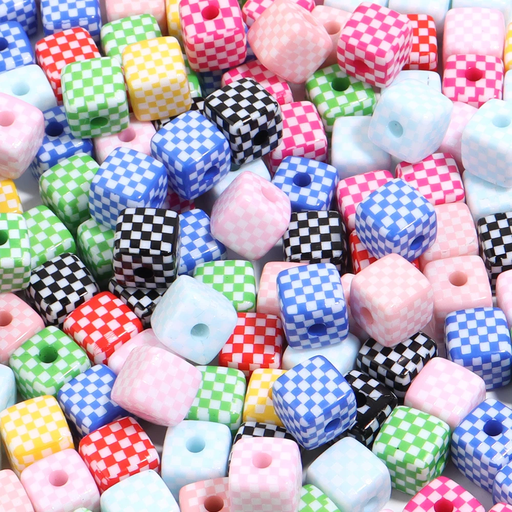 10pcs/lot Checkered Pattern Square Beads Colorful Acrylic Beads For ...