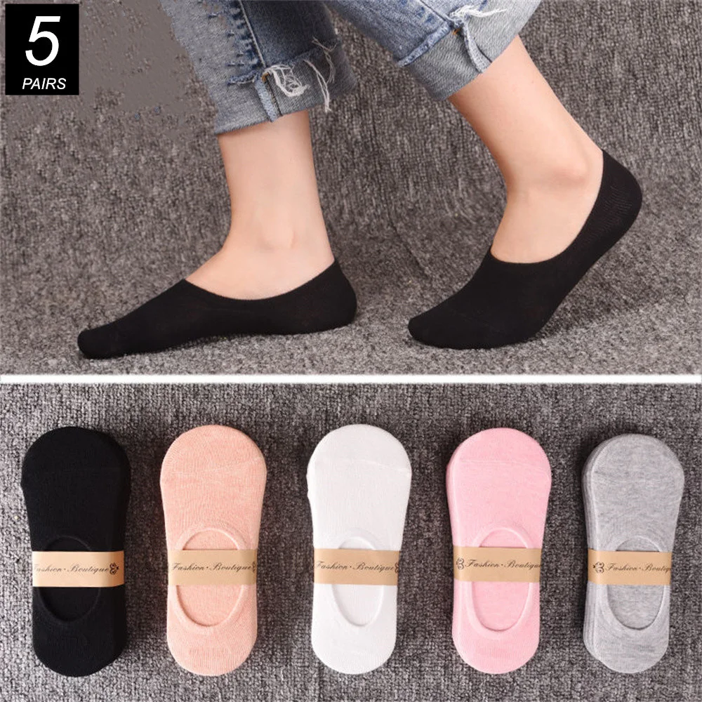 New-5Pairs-Summer-Boat-Socks-Women-Cotton-Shallow-Mouth-Solid-Color ...