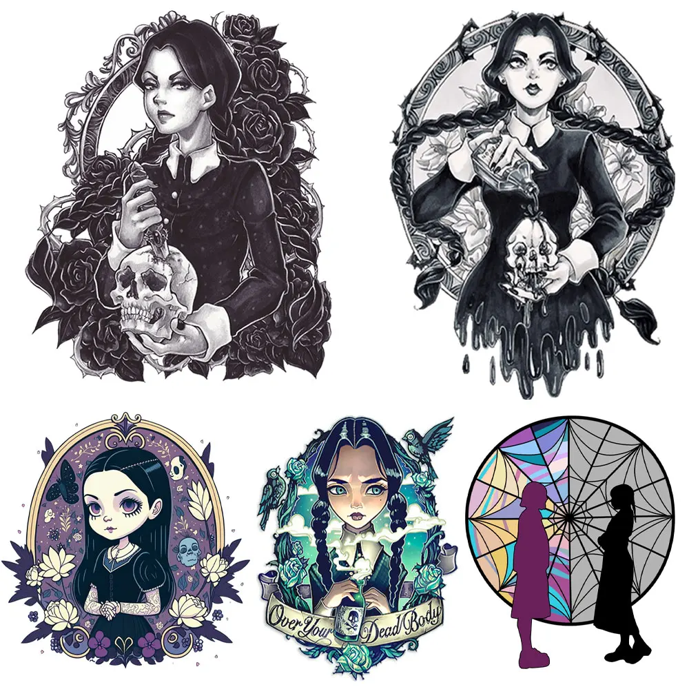 Wednesday Cartoon Iron On Patches for Clothes Heat Transfer Sticker ...