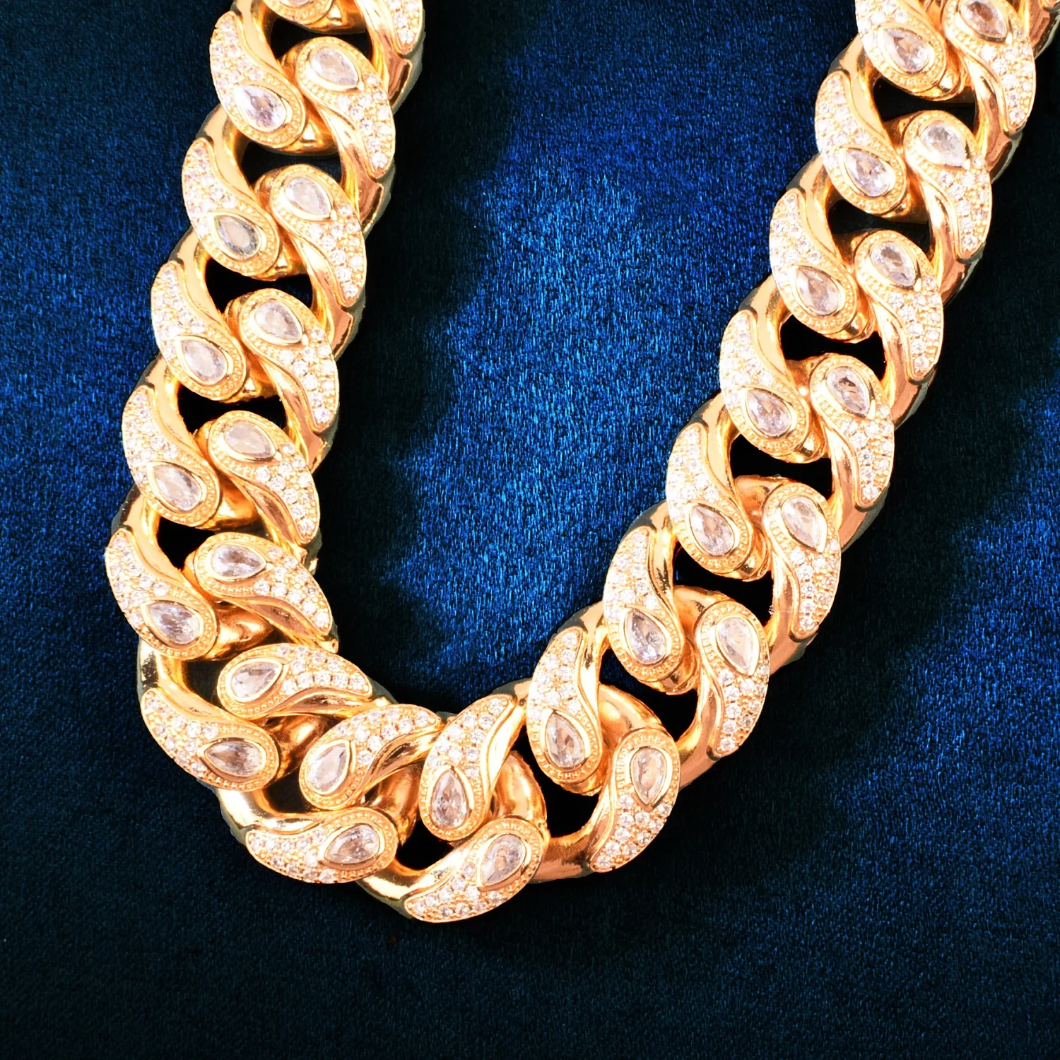 Mens 20mm Clear Gemstone Tattoo Tears Hip Hop Cuban Link Blinged Out ...