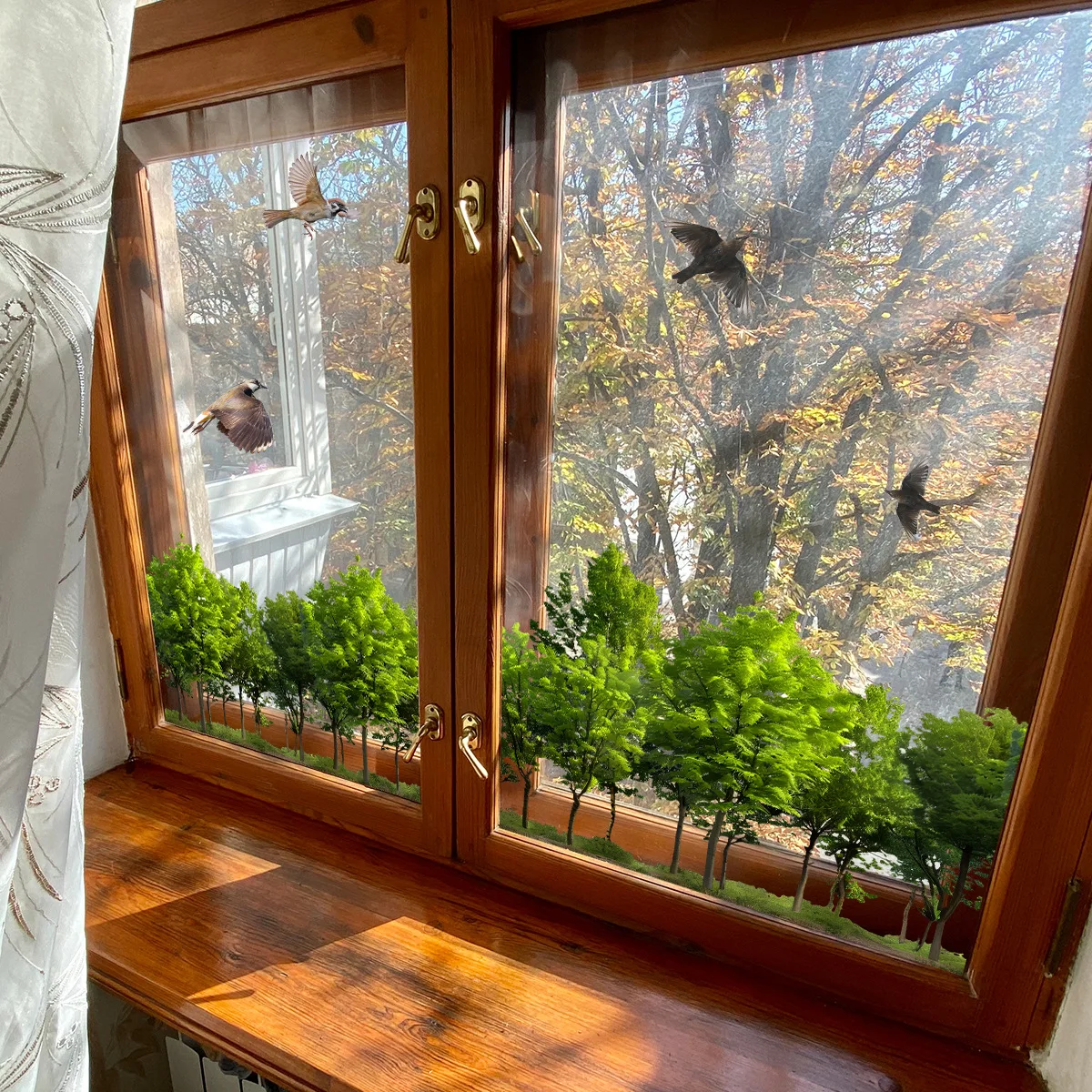 Fresh wood Window Decal Wild Geese Small Birds Static Cling Window ...