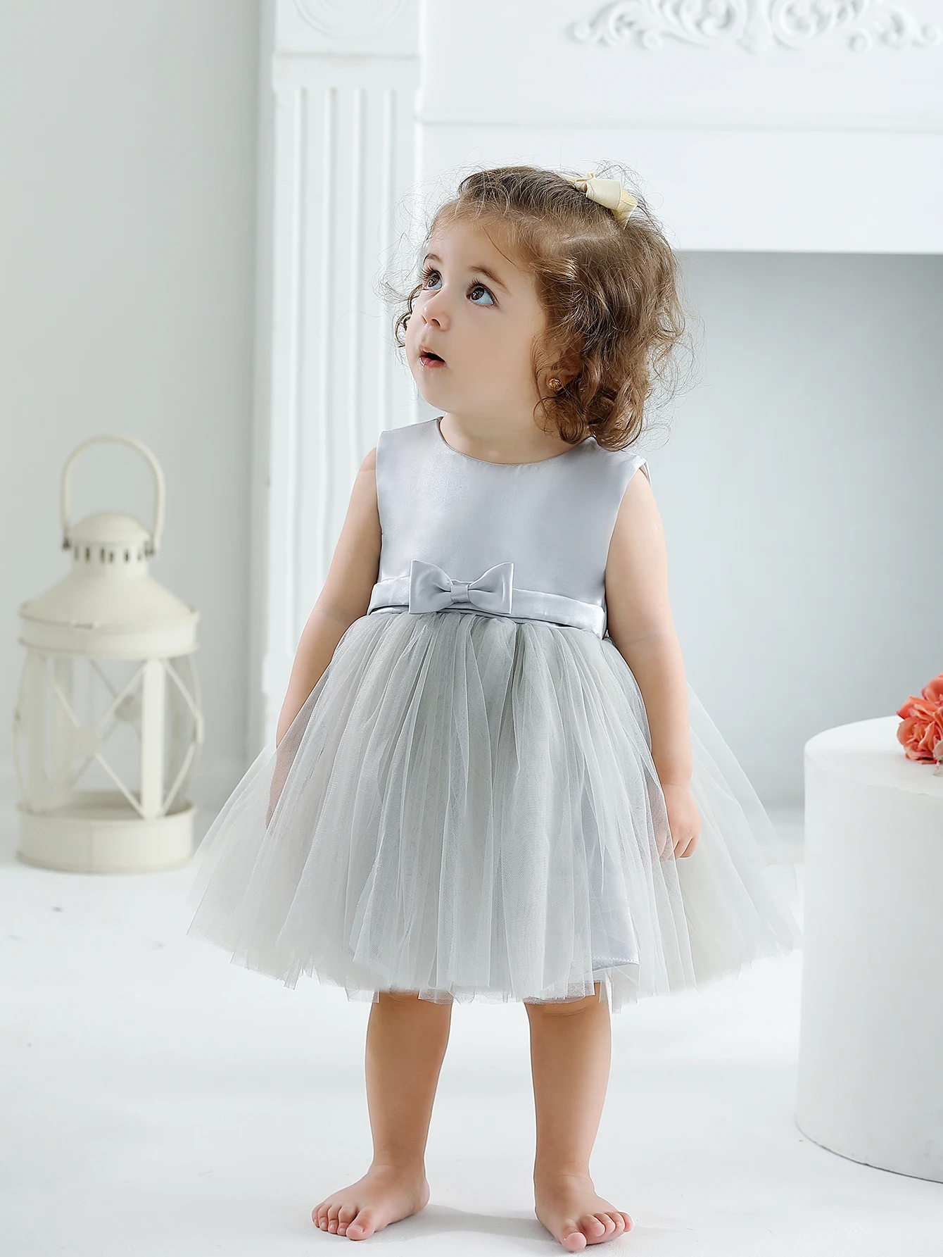 Sleeveless Flower Satin Frock Designs for Baby Girl's Birthday Wedding ...