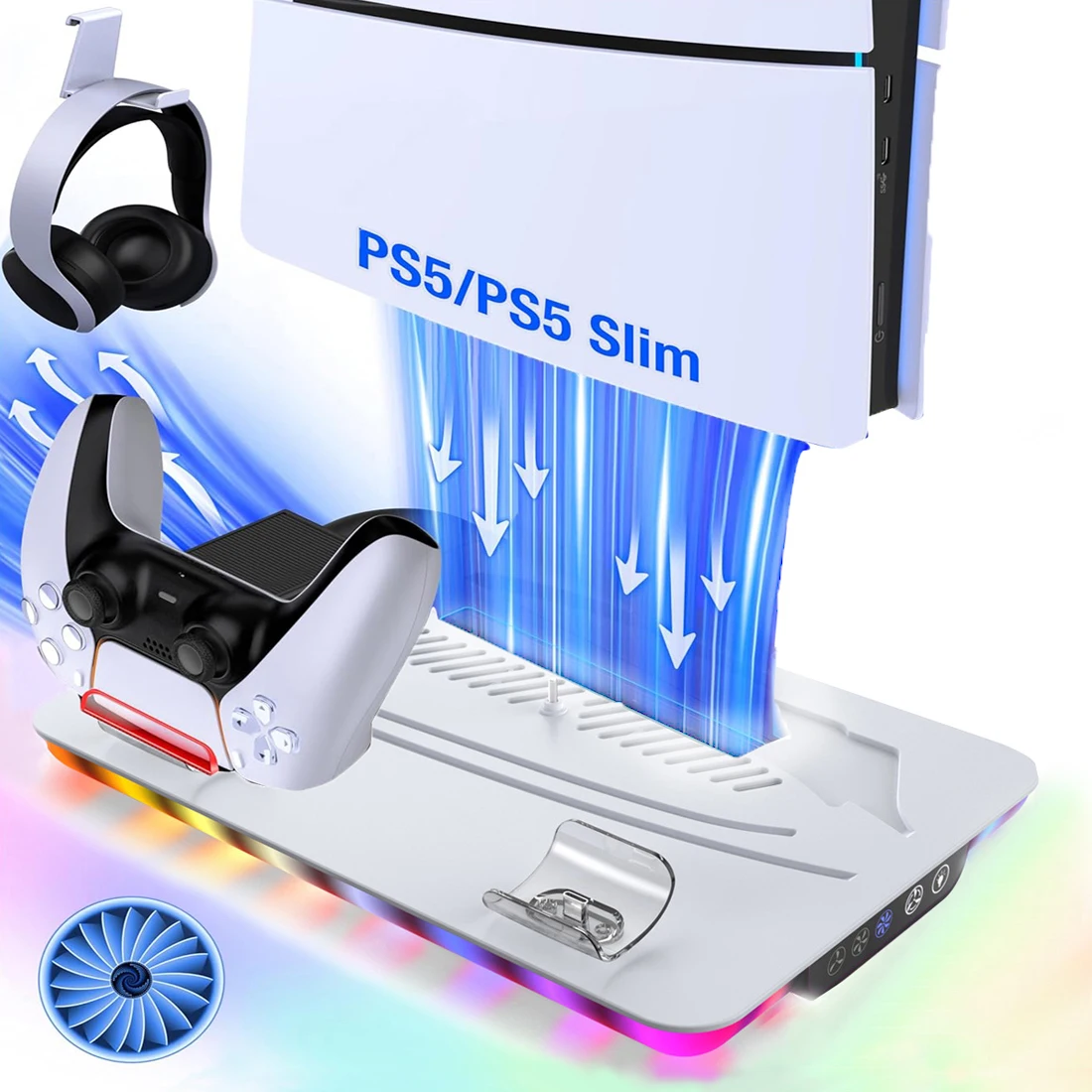 For PS5/PS5 Slim Stand With 3 Level Cooling Station & RGB LED With ...