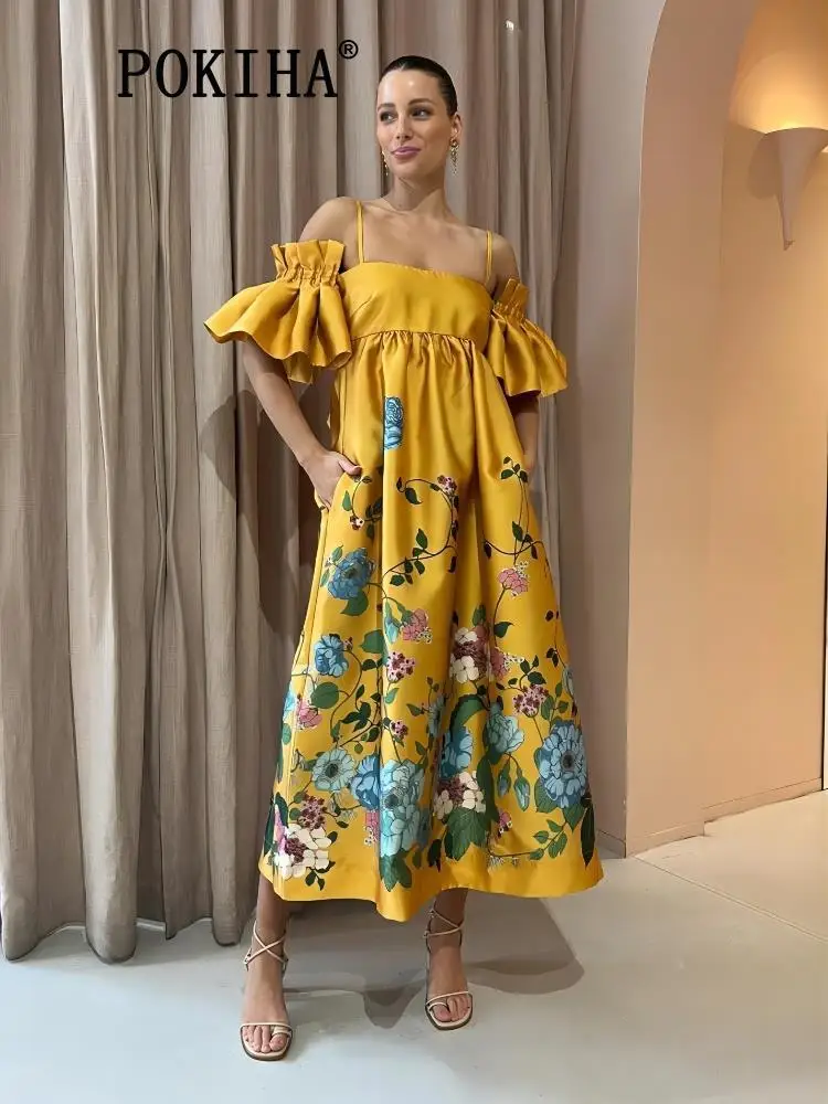 POKIHA-Vestido-largo-con-estampado-Floral-para-mujer-traje-elegante-con ...