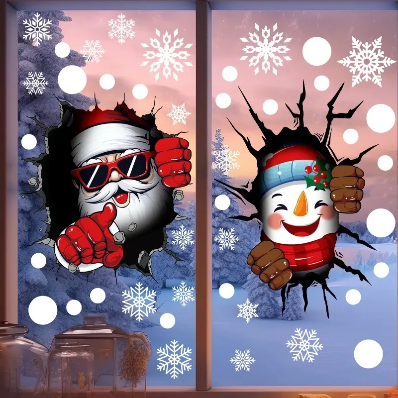 Christmas-Wall-Stickers-3D-Crack-Santa-Claus-Snowman-Elk-Window-Glass ...