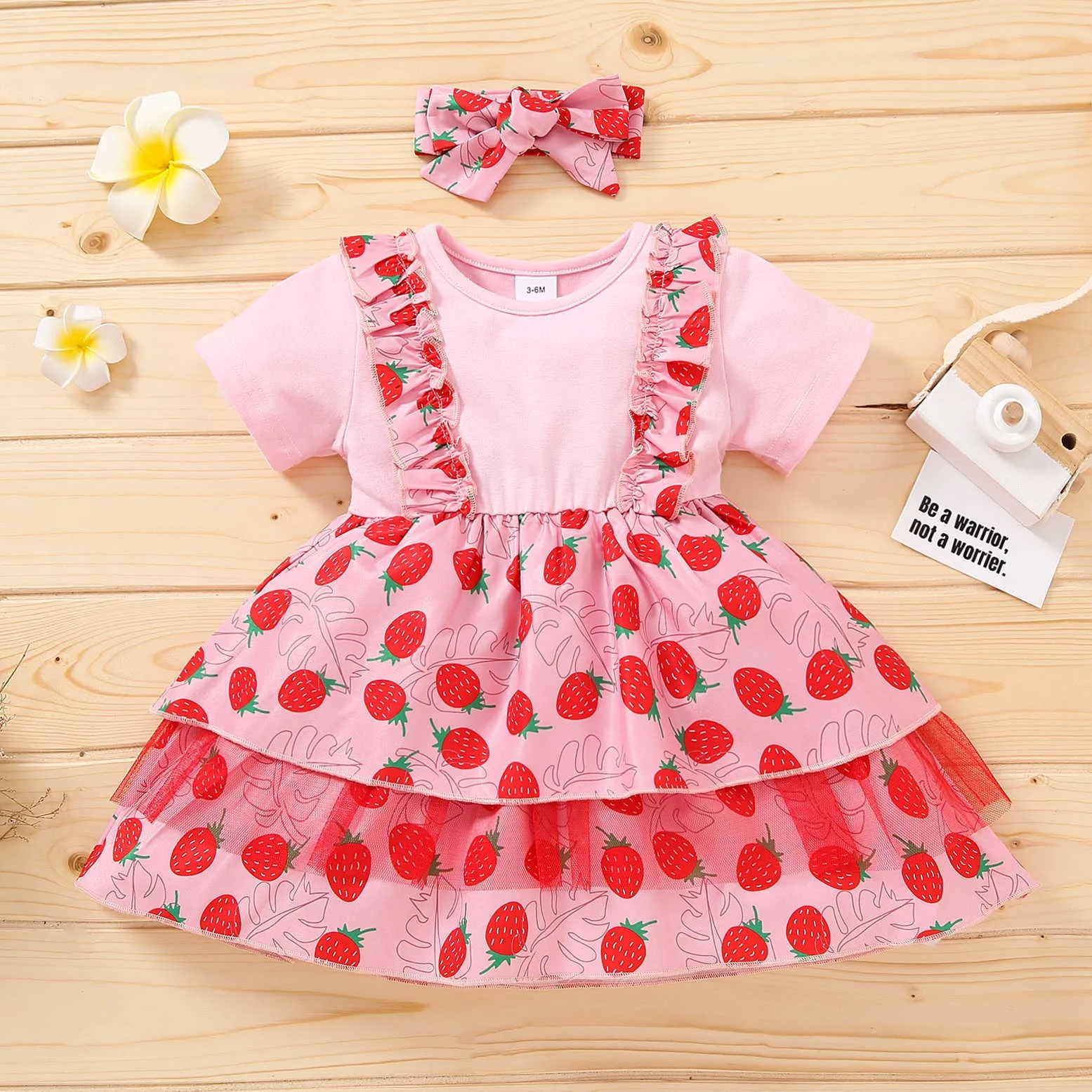 Lovely-Baby-Girls-Strawberry-Dress-Patchwork-Printed-Lace-Knee-Length-A ...