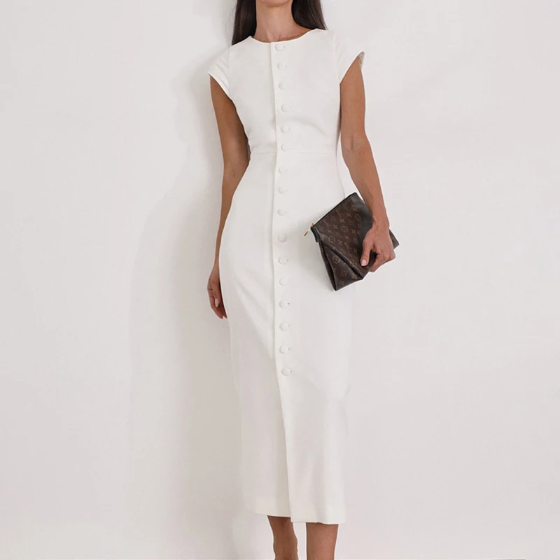 Elegant White Slim Package Hip Dresses Spring Women Flying Sleeves ...