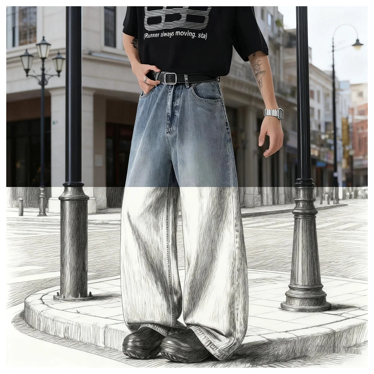 new high-quality brand denim pan denim pants hin elastic men's casual ...