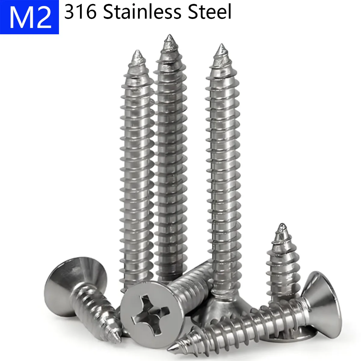 M2 316 Stainless Steel Phillips Cross Countersunk Head Tapping Screws ...