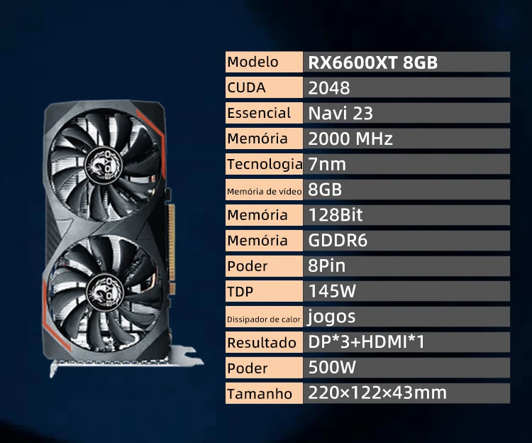 SOYO Radeon RX6600M RX6600 RX6600XT 8GB Placa Gráfica GDDR6 128Bit 14 Gbps 7NM Computador Placa ...