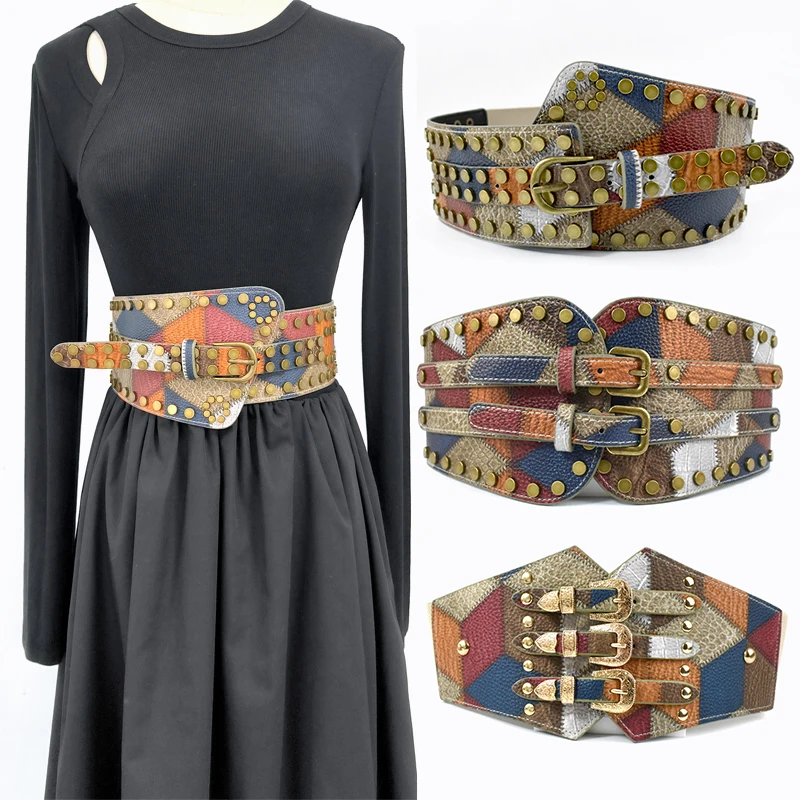 Deepeel-70cm-Fashion-Retro-Rivet-Cummerbund-Pin-Buckle-Wide-Belt-Women ...
