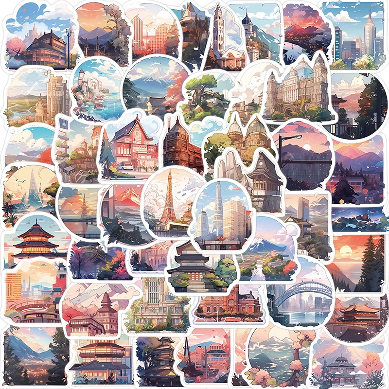 50Pcs-World-Scenery-Map-World-Landscape-Graffiti-Sticker-Car-Guitar ...