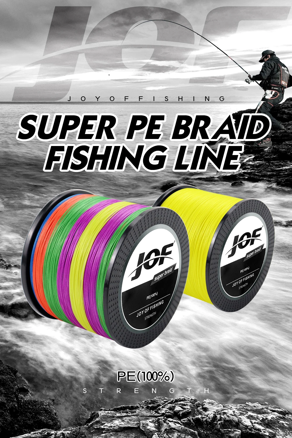 JOF Braided Fishing Line X8 300M Drag 10~88LB Multifilament Japanese PE ...