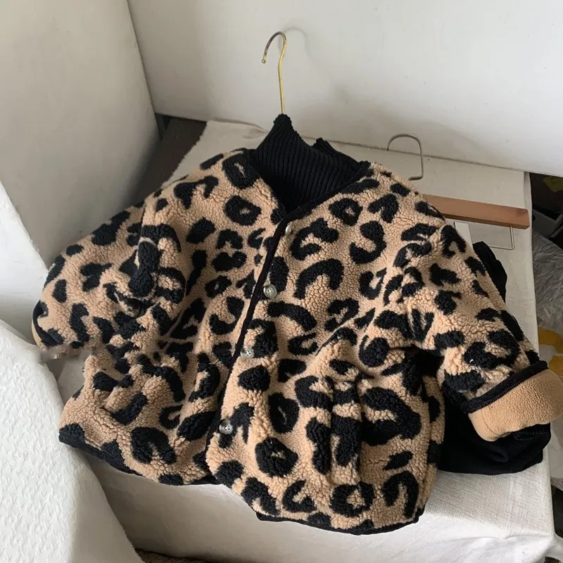 Girls-jacket-leopard-print-V-neck-plus-velvet-padded-jacket-cotton ...