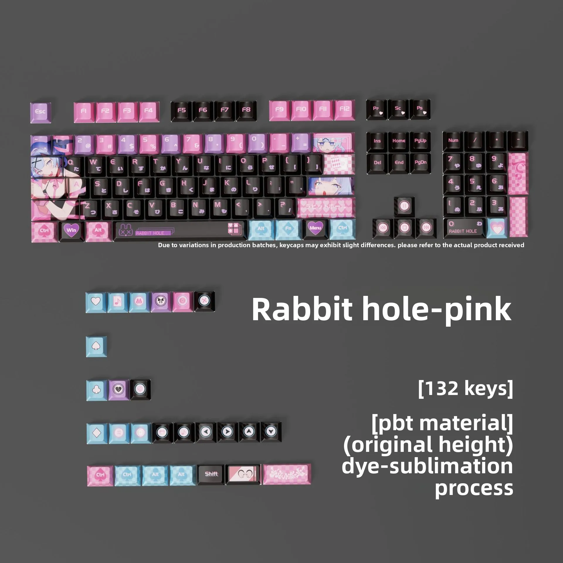 Pink Keycaps Anime Rabbit Hole PBT Dye-Sublimated Material 132-Key Full ...