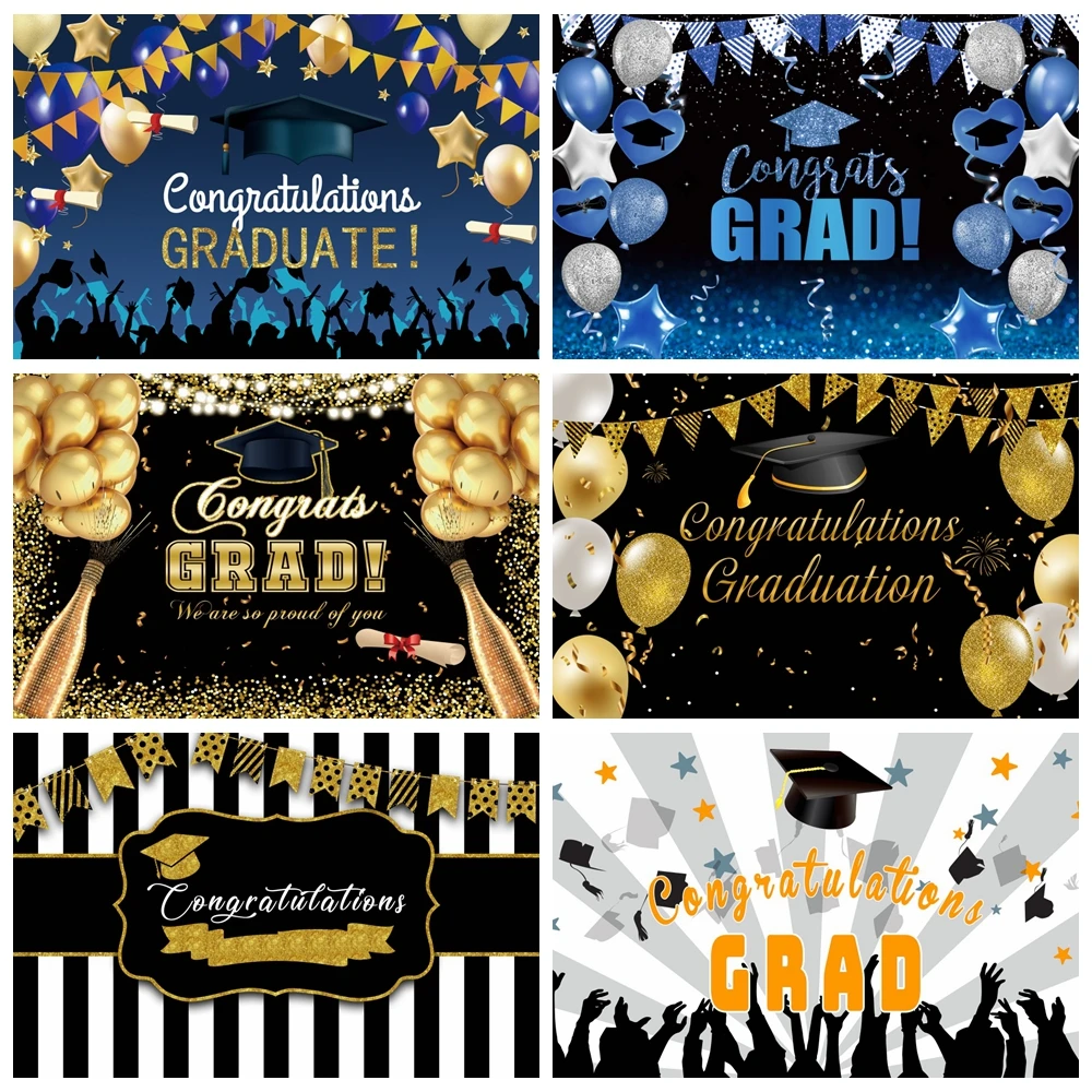 2023 Graduation Achtergronden Zwarte Goud Glitter Ballonnen Klasse ...