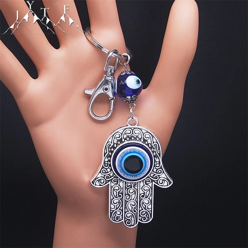 Hamsa-Hand-Turkish-Blue-Eye-Alloy-Keychain-Women-Evil-Eyes-Silver-Color ...