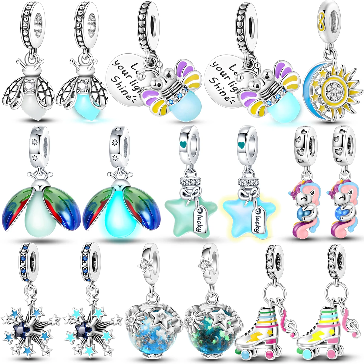 Luminous-Silver-Plated-Charm-Beads-constela-es-vaga-lume-gua-viva-bulbo ...