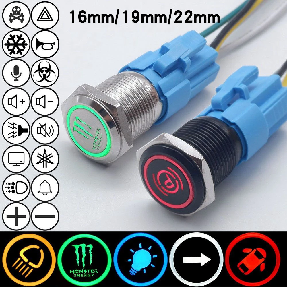 16-19-22mm-Custom-Metal-Push-Button-Switch-Start-Stop-LED-Light-For-Car ...