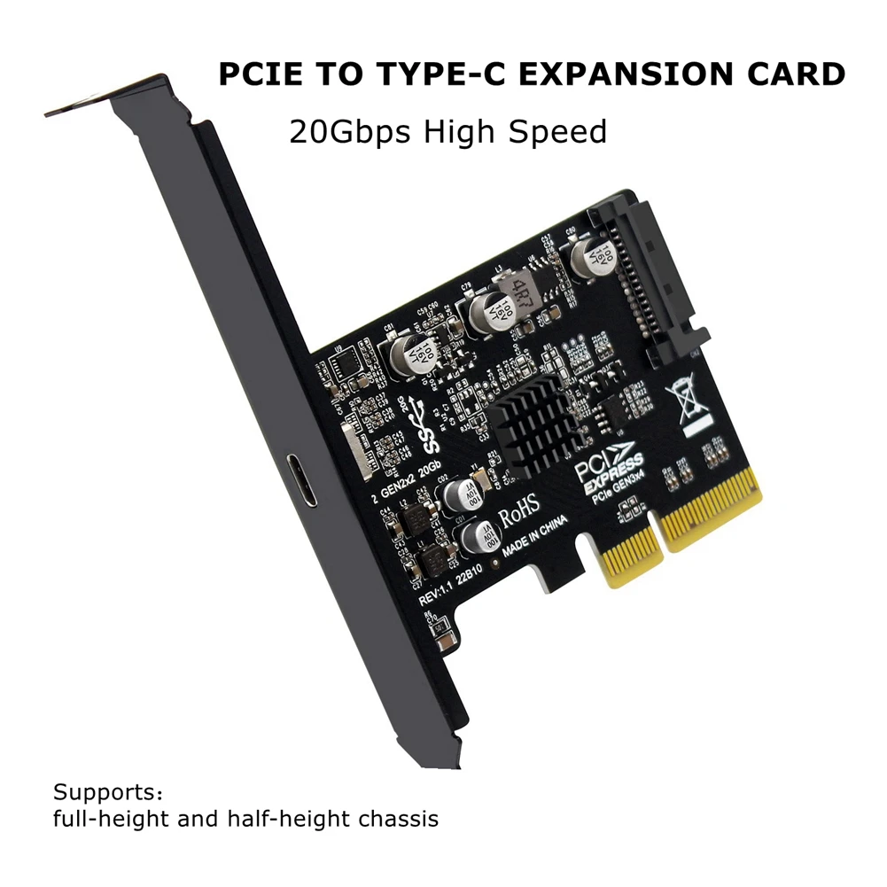 PCIE to TYPE C 확장 카드, 20Gbps USB 3.2 Gen2 × 2 C타입 to PCI e 어댑터, 컨트롤러 ...