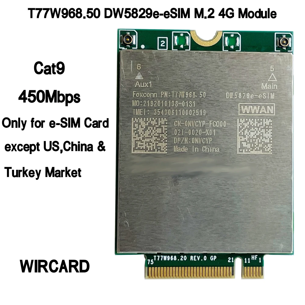 T77W968-50-DW5829e-eSIM-X20-LTE-Cat9-450Mbps-FDD-LTE-TDD-LTE-4G-Module ...