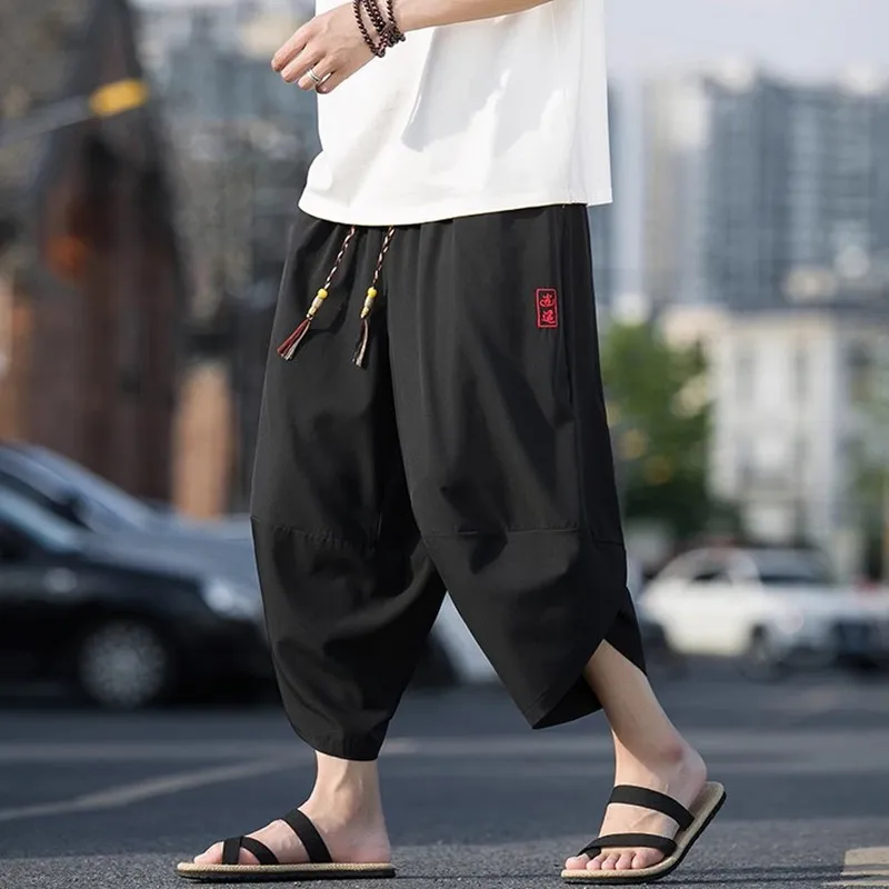 Japanese Kimono Traditional Shorts Men's Casual Loose Wide Leg Pants ...