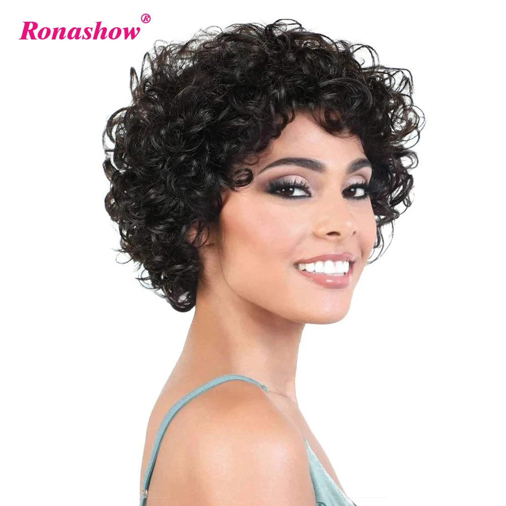 Perruque Brésilienne Naturelle Sans Colle, Cheveux Crépus Bouclés, Coupe Pixie, Faite à la ...