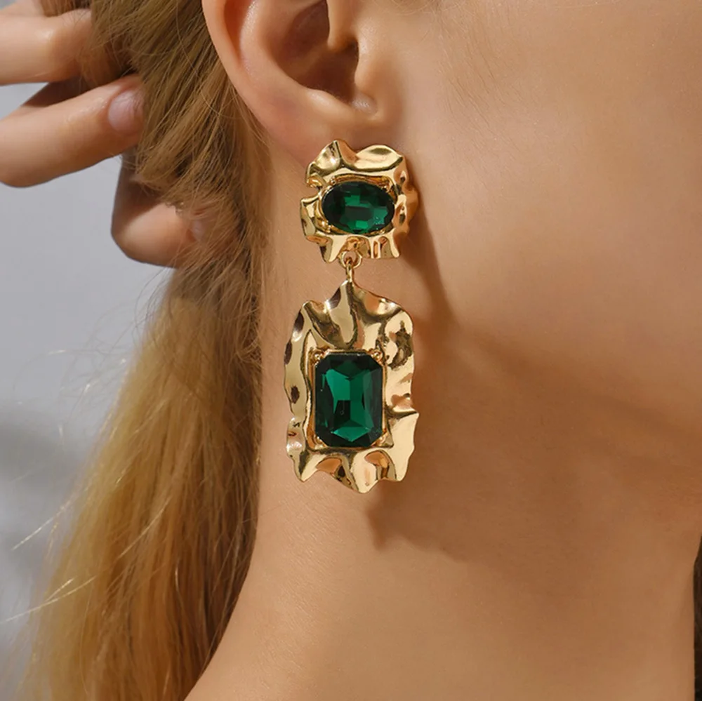 Fashion-Glossy-Metal-Inlay-Shiny-Glass-Charm-Decor-Big-Dangle-Earrings ...