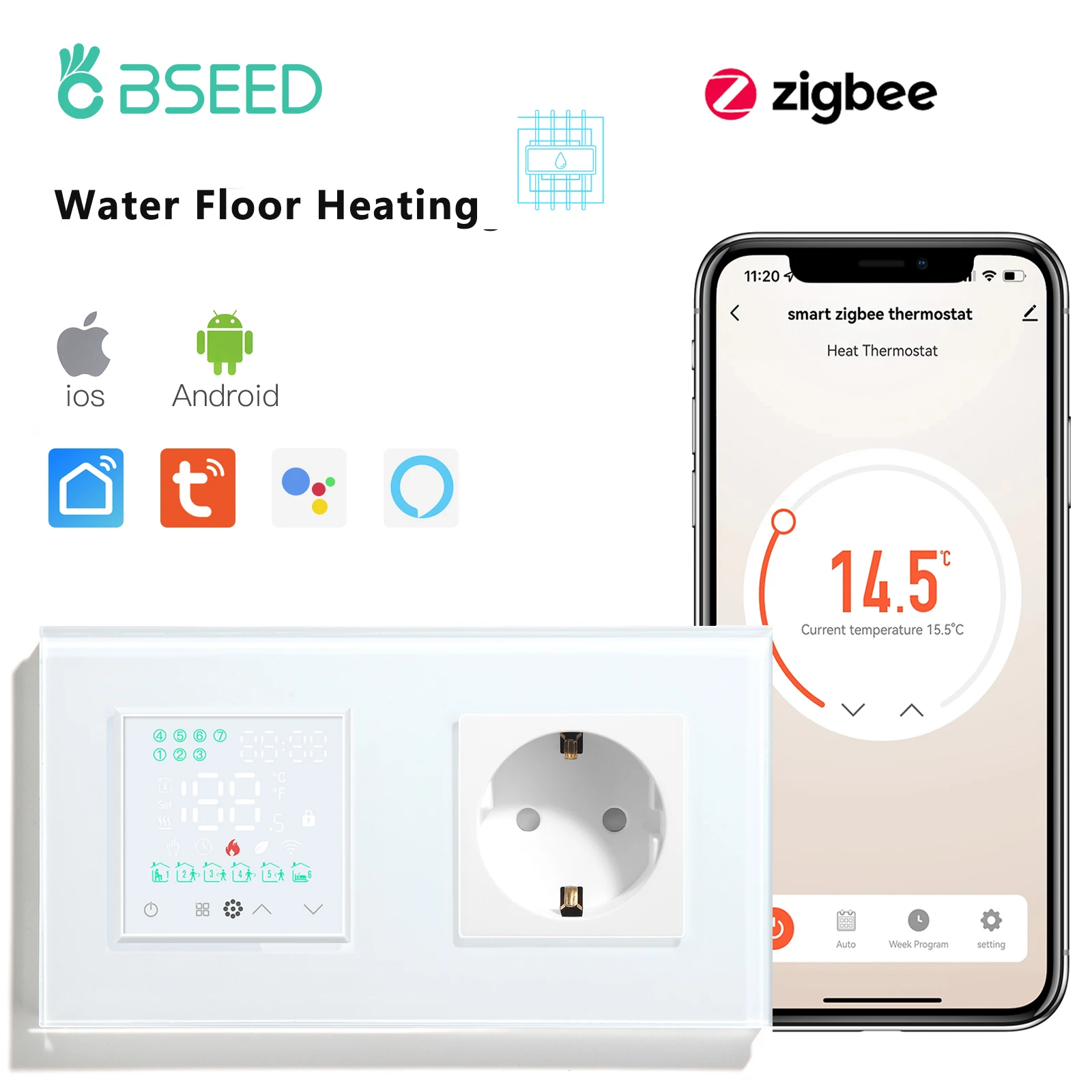 BSEED Smart Zigbee Thermostat with EU Socket Water Warm Floor Heating ...