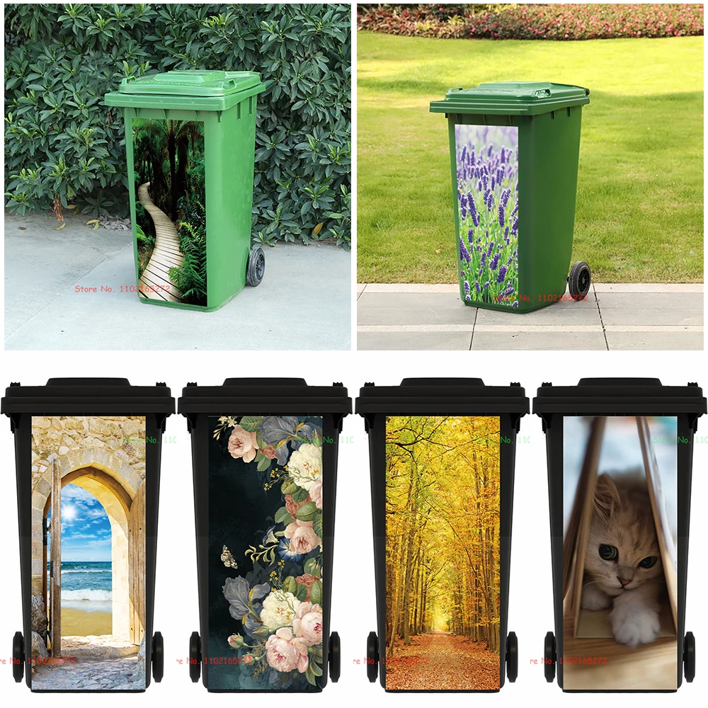 Vinyl-Art-Trash-Container-Stickers-Wood-Plank-Road-Natural-Scenery ...