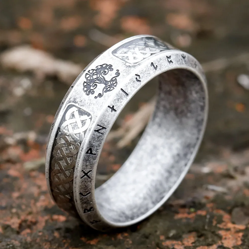Celtic Rune Ring – Norse Dragon & Knotwork Engraved Band for Viking Spirit