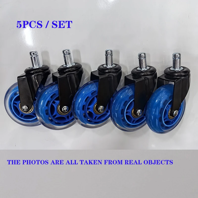 5pcs-for-set-Blue-PU-wheels-3-inch-Office-Chair-caster-Replacement ...